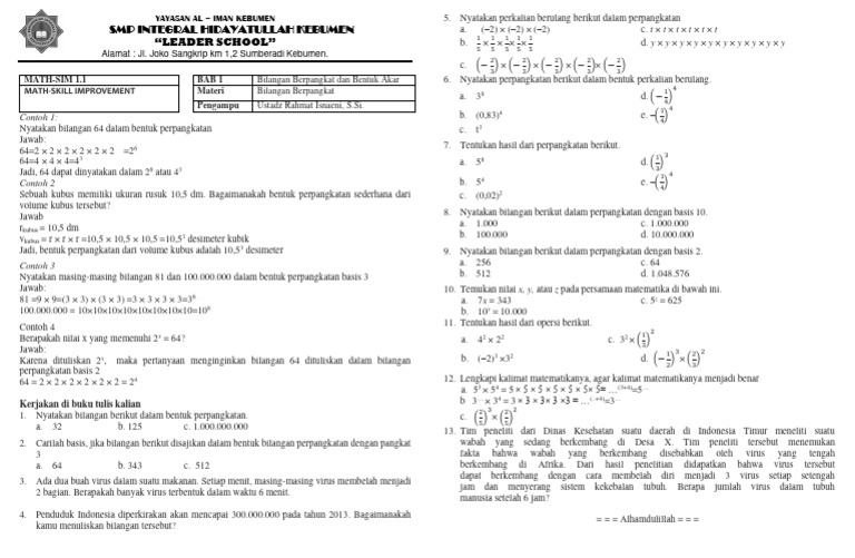 Math Sim 1.1 Bilangan Berpangkat | PDF
