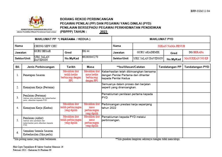 Borang Rekod Perjumpaan PP Pyd | PDF