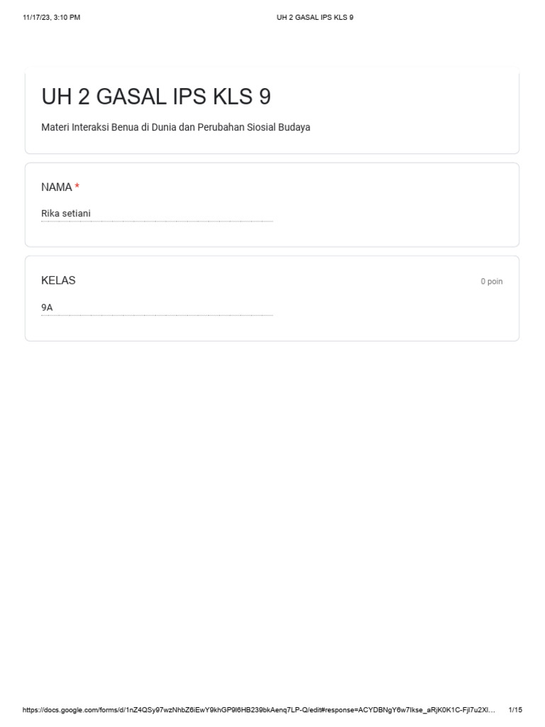 Individual UH 2 GASAL IPS KLS 9 - Google Formulir | PDF