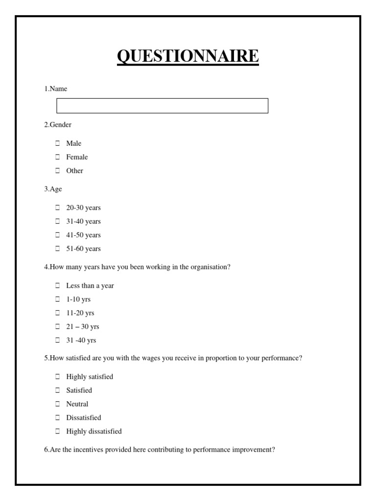 QUESTIONNAIRE Revised | PDF | Incentive | Motivation