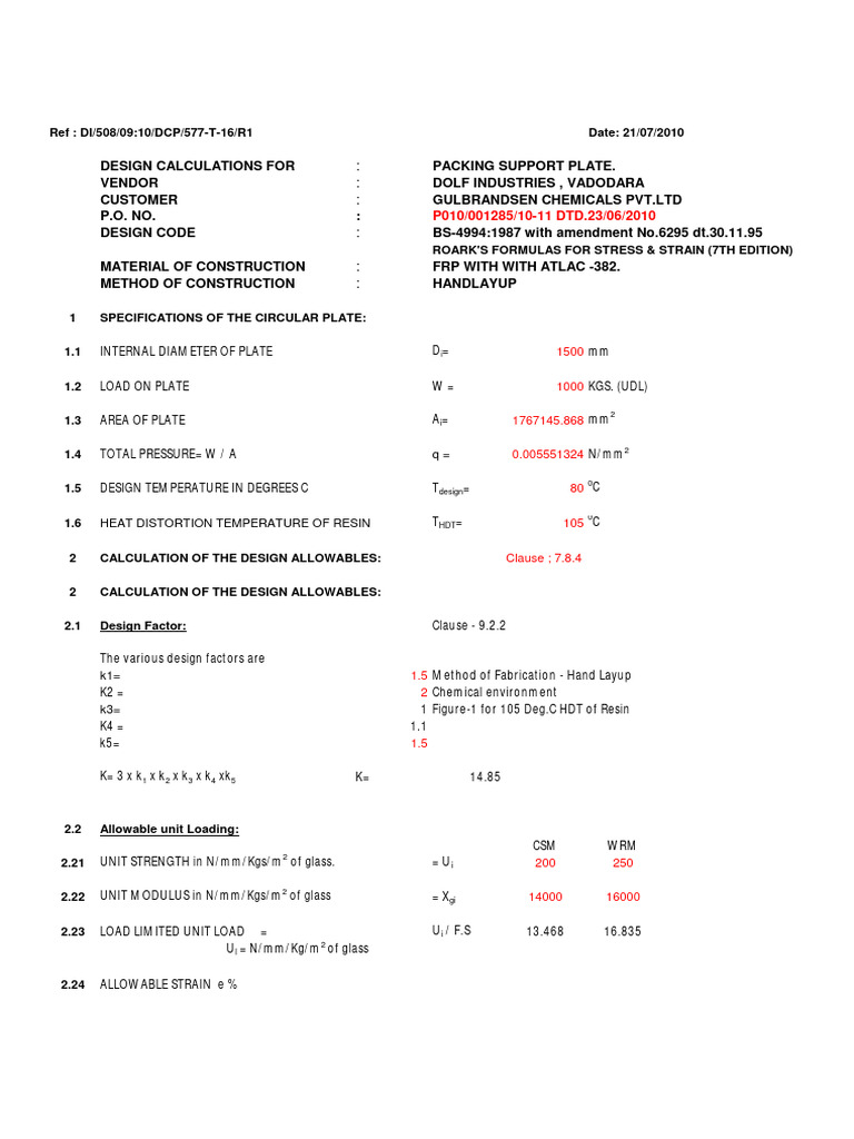 Design Calculation of Packing Support Plate | PDF | Materials Science | Mechanical Engineering