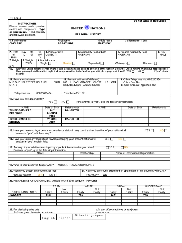 UN Personal History Form Submission | PDF | Employment | Academic Degree