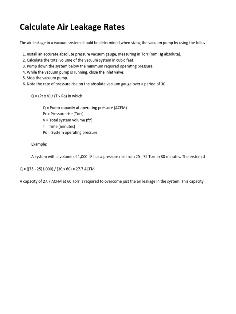 Vacuum Pump Capacity and Air Leakage Calculations | PDF | Computers ...