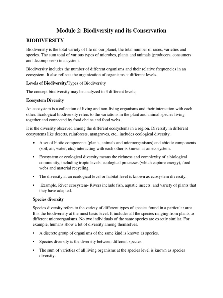 Bio Diversity and Its Conservation (Module 2) | PDF | Waste | Biodiversity