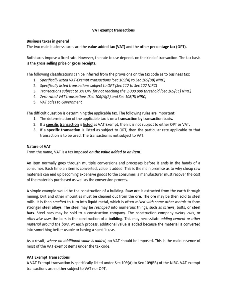 VAT Exempt Transactions | PDF | Value Added Tax | Taxes