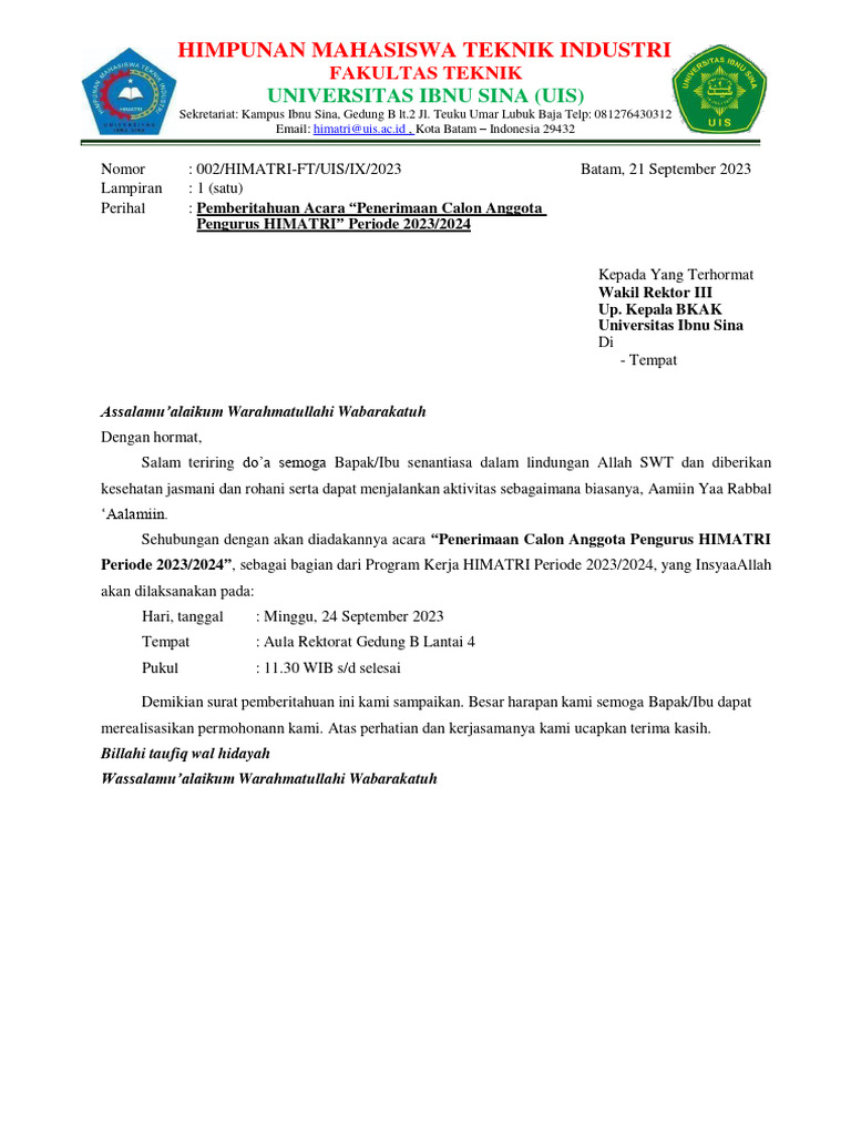 Contoh Surat Organisasi | PDF