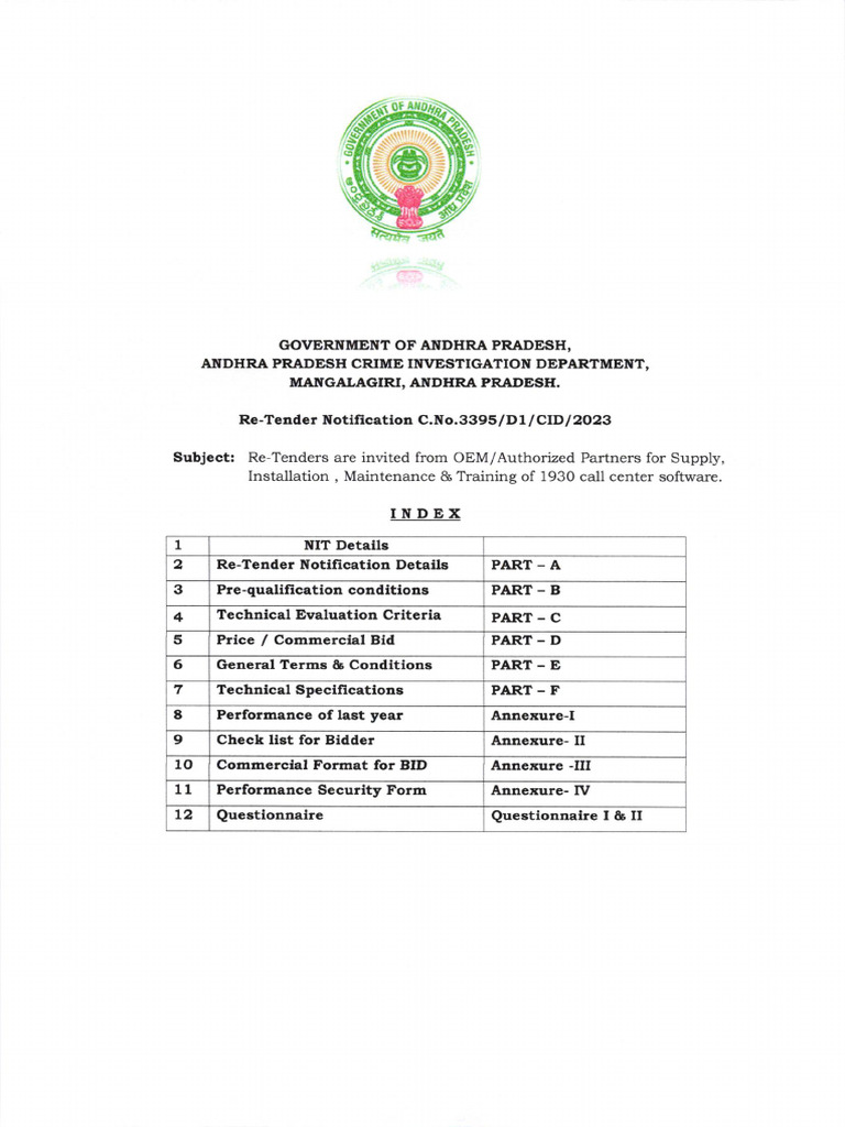 Re-Tender for 1930 Call Center Software | PDF | Authentication | Supply ...