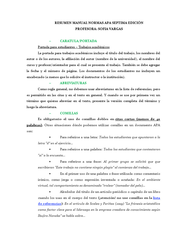 Resumen Manual Normas Apa Septima Edición-1-1 | PDF | Comillas | Puntuación