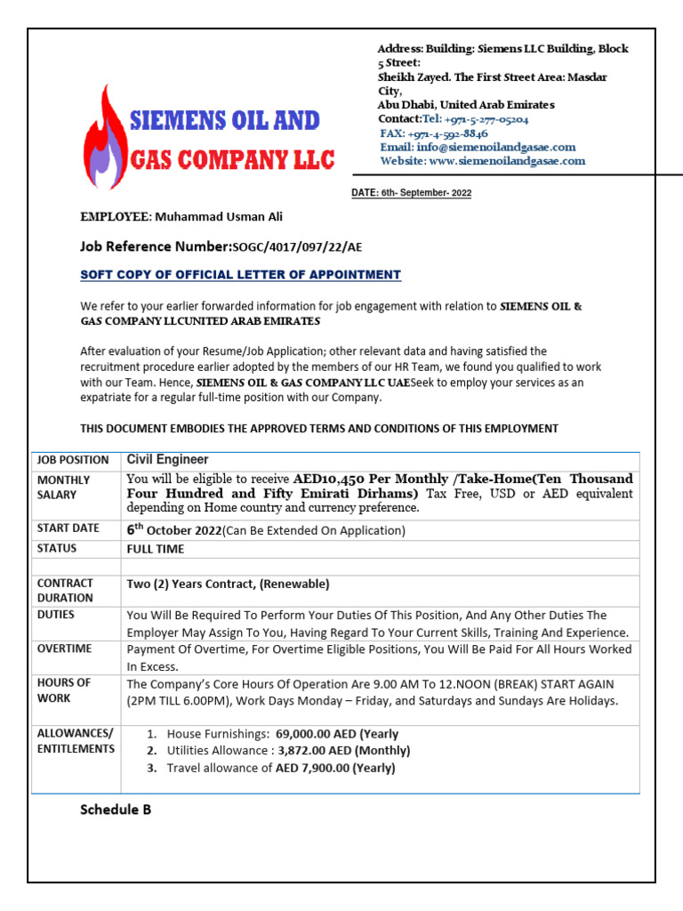 SOGC Appointment Offer Letter | PDF | United Arab Emirates | Employment