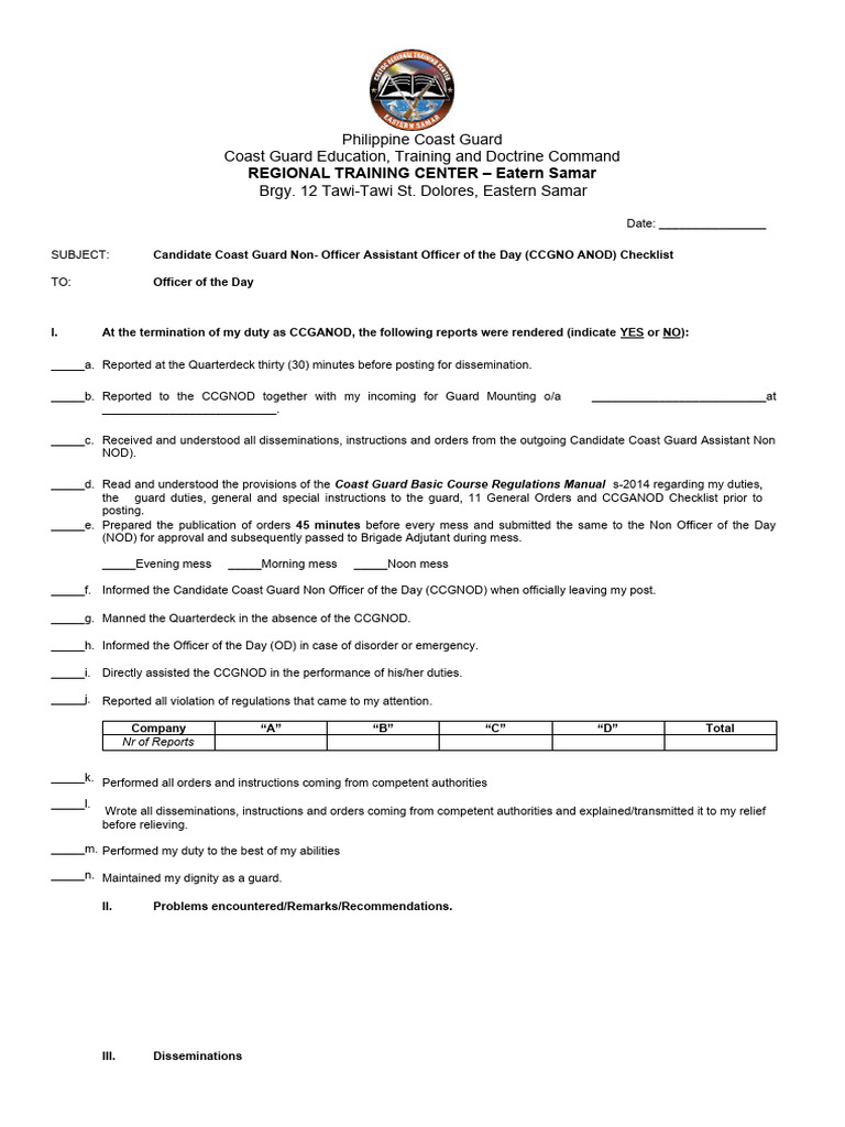 CCGANOD Checklist | PDF | Government | Military