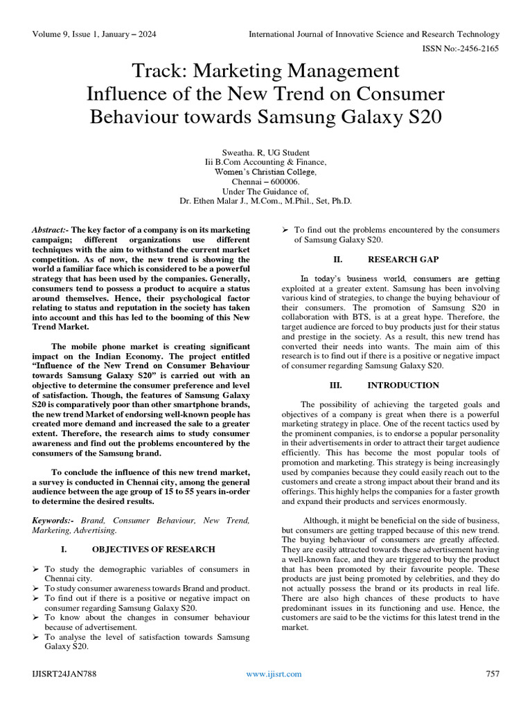 Track: Marketing Management Influence of The New Trend On Consumer Behaviour Towards Samsung ...