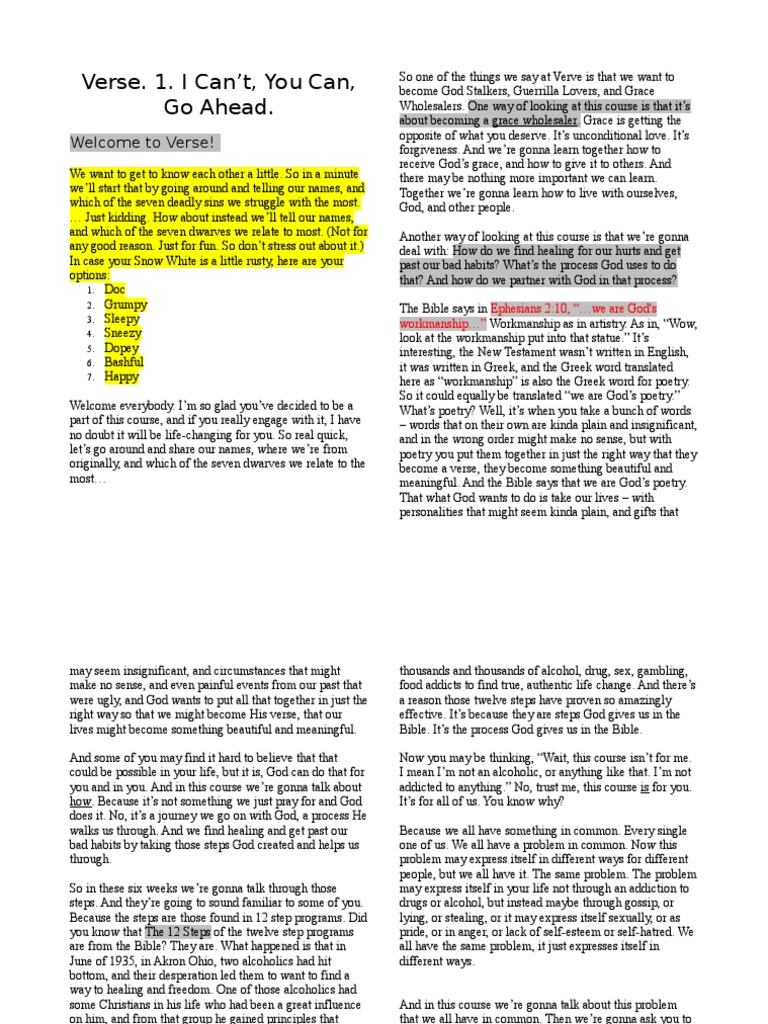 Verse - Session 1 - Landscape | PDF | Denial | Twelve Step Program
