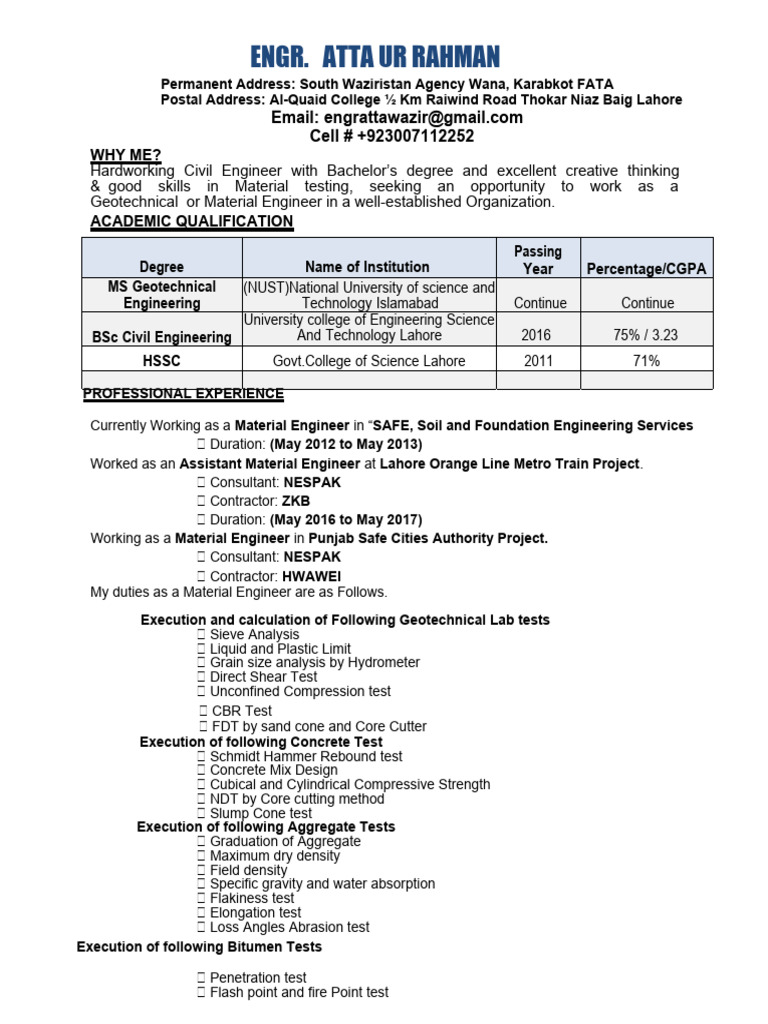 Engr - Atta CV New | PDF | Geotechnical Engineering | Civil Engineering