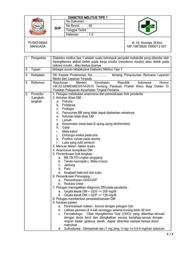 Sop DM Tipe 1 | PDF