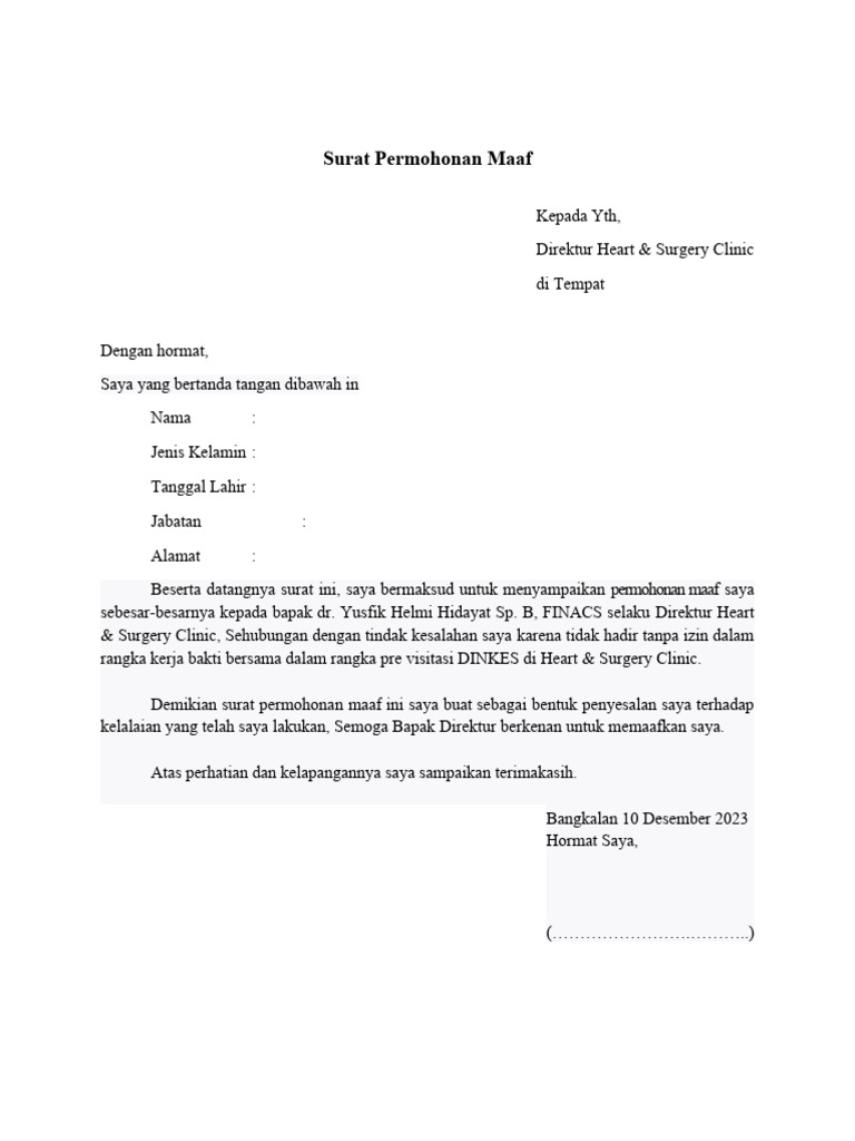 Surat Permohonan Maaf | PDF