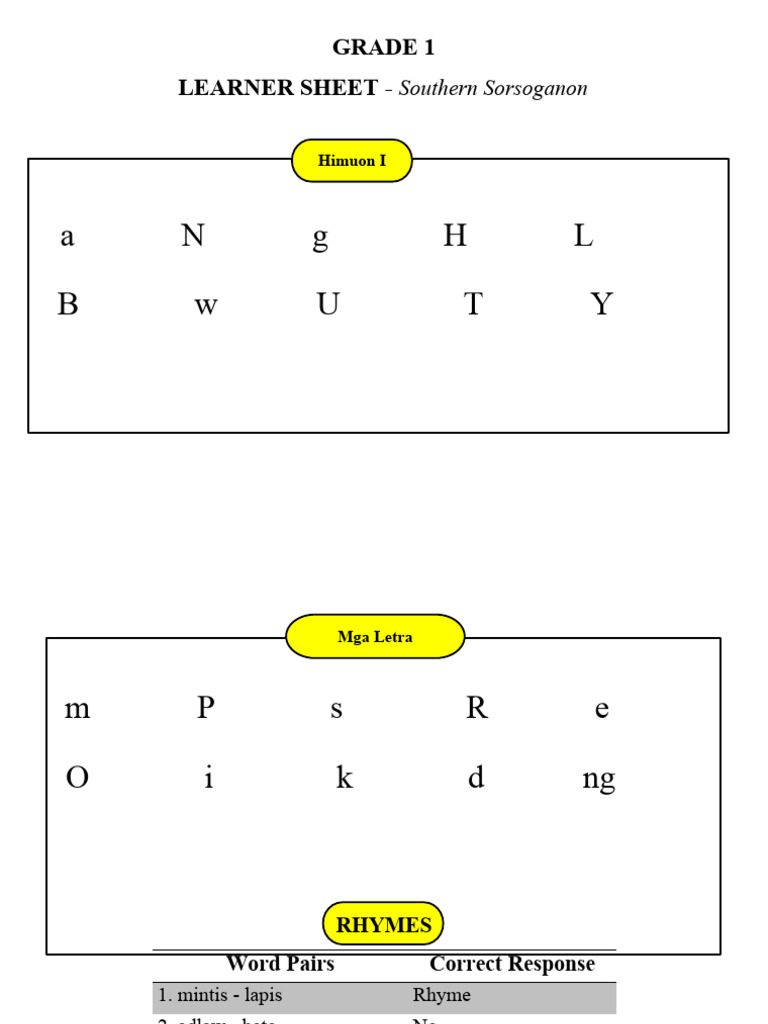 BoSY CRLA ACTIVITY SHEETS | PDF