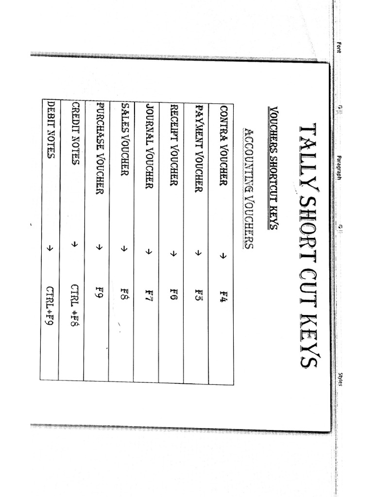 Tally Notes Short Cut Key | PDF