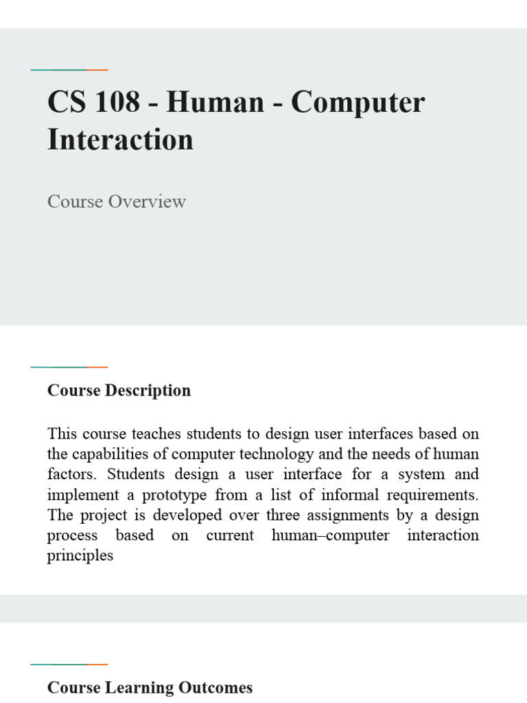 CS 108 - Human Computer Interaction | PDF | Human–Computer Interaction | Usability