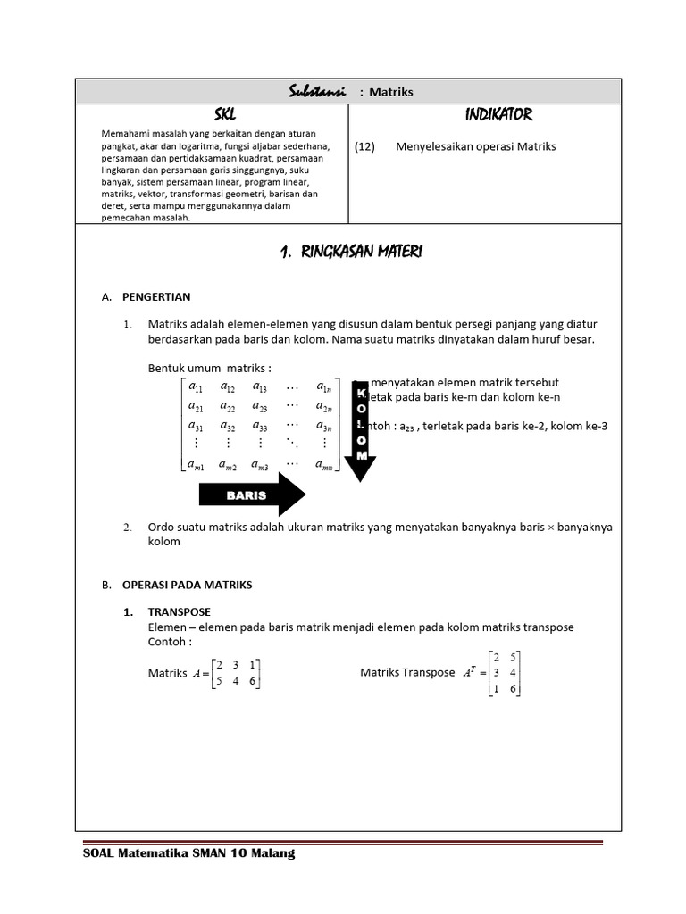 Soal Matriks SMA Kelas 12 | PDF