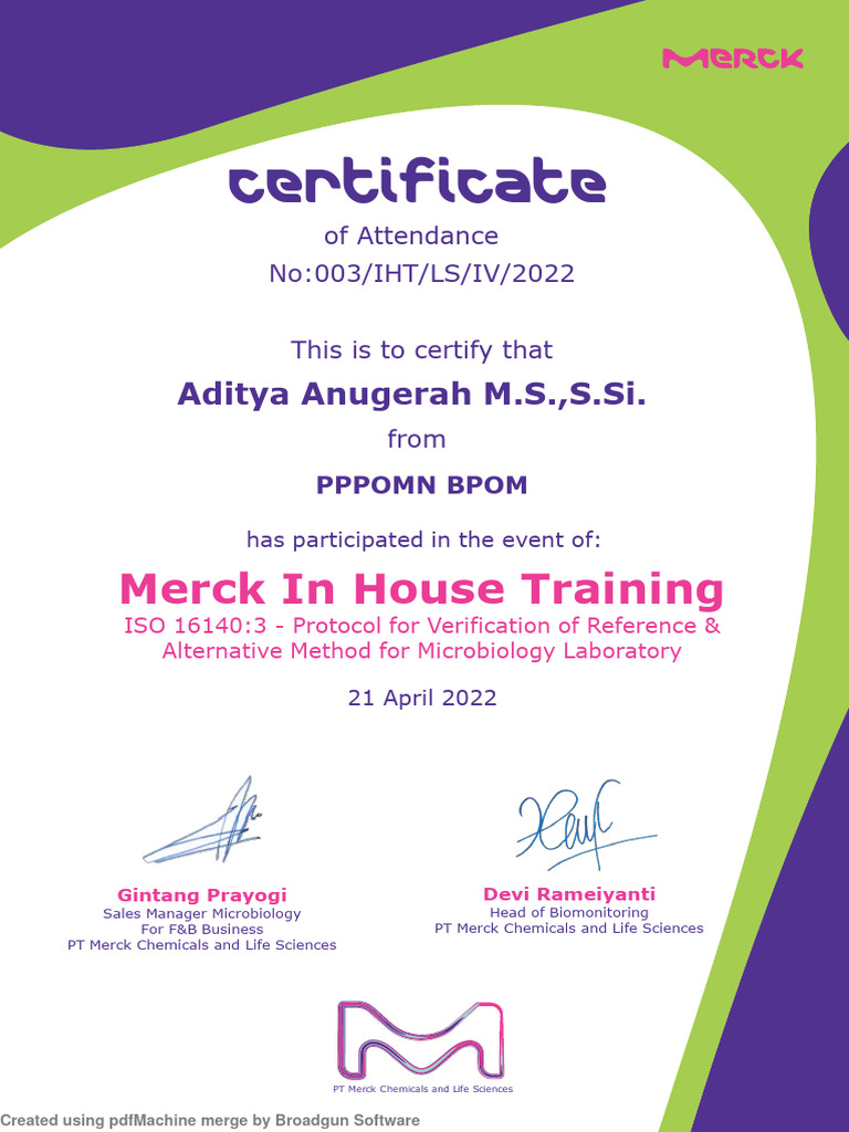 Merck Training Attendance Certificate | PDF