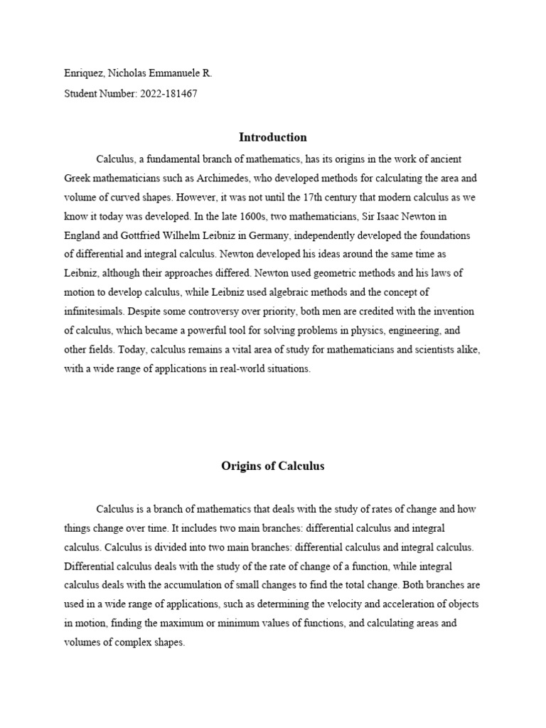 Enriquez Nicholas Origins | PDF | Calculus | Differential Calculus