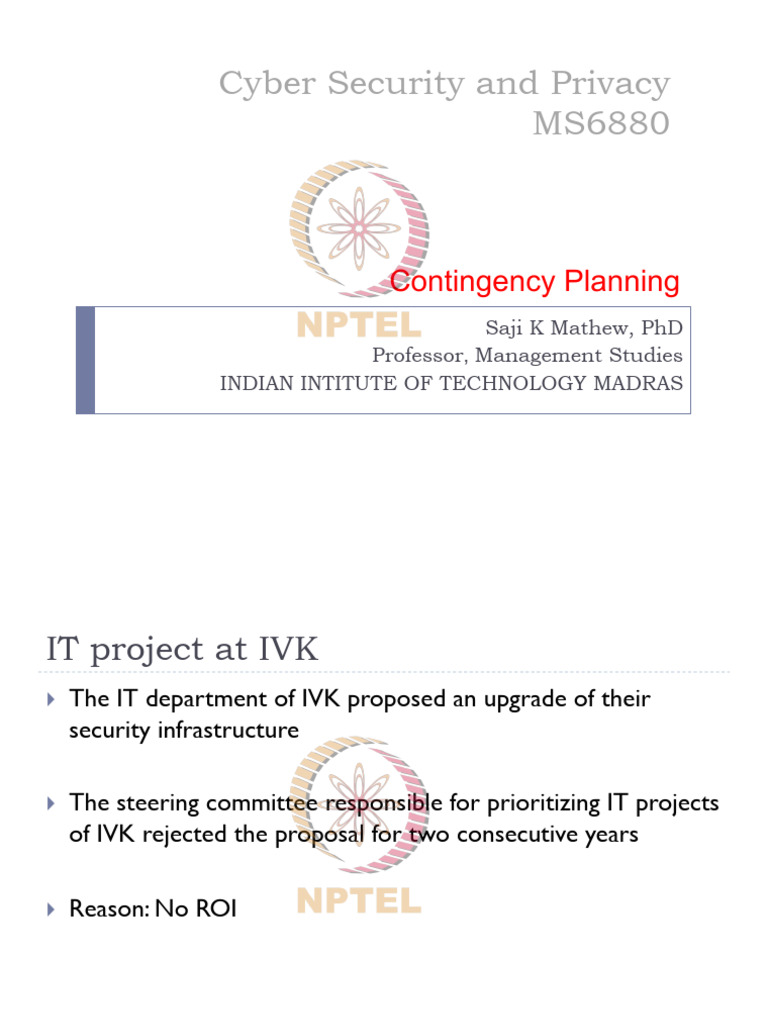 Cyber Security and Privacy MS6880: Contingency Planning | PDF ...