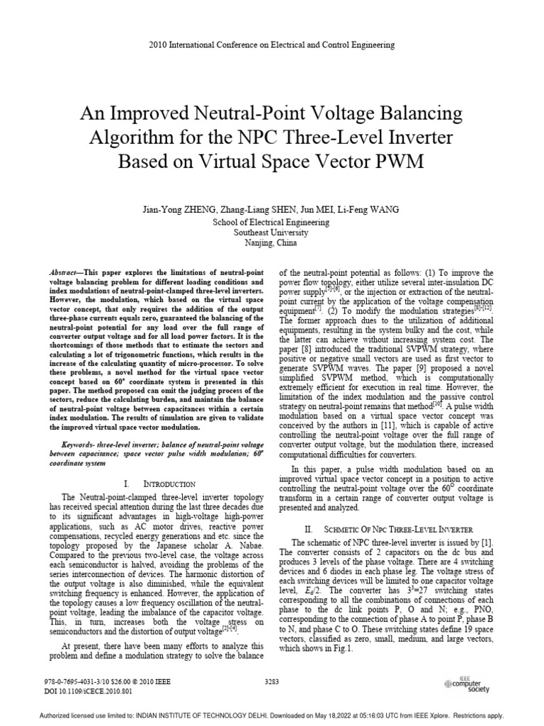 An Improved Neutral-Point Voltage Balancing Algorithm For The NPC Three-Level Inverter Based On ...