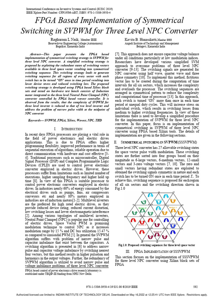 Fpga Based Implementation Of Symmetrical Switching In Svpwm For Three Level Npc Converter Pdf 