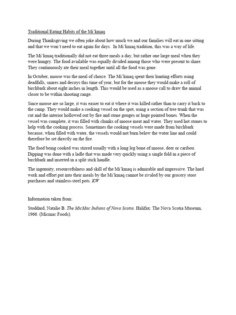 Traditional Eating Habits of Mikmaq | PDF