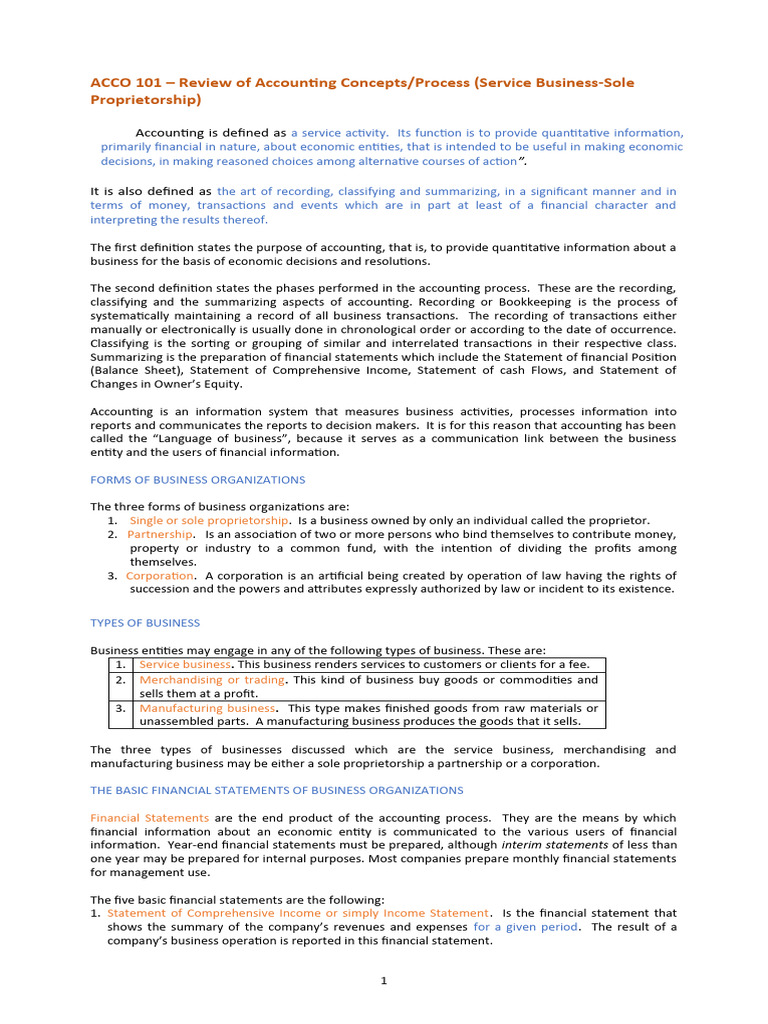 For ACCO 101 - Review of Accounting Concepts and Process (Part 1) | PDF | Debits And Credits ...