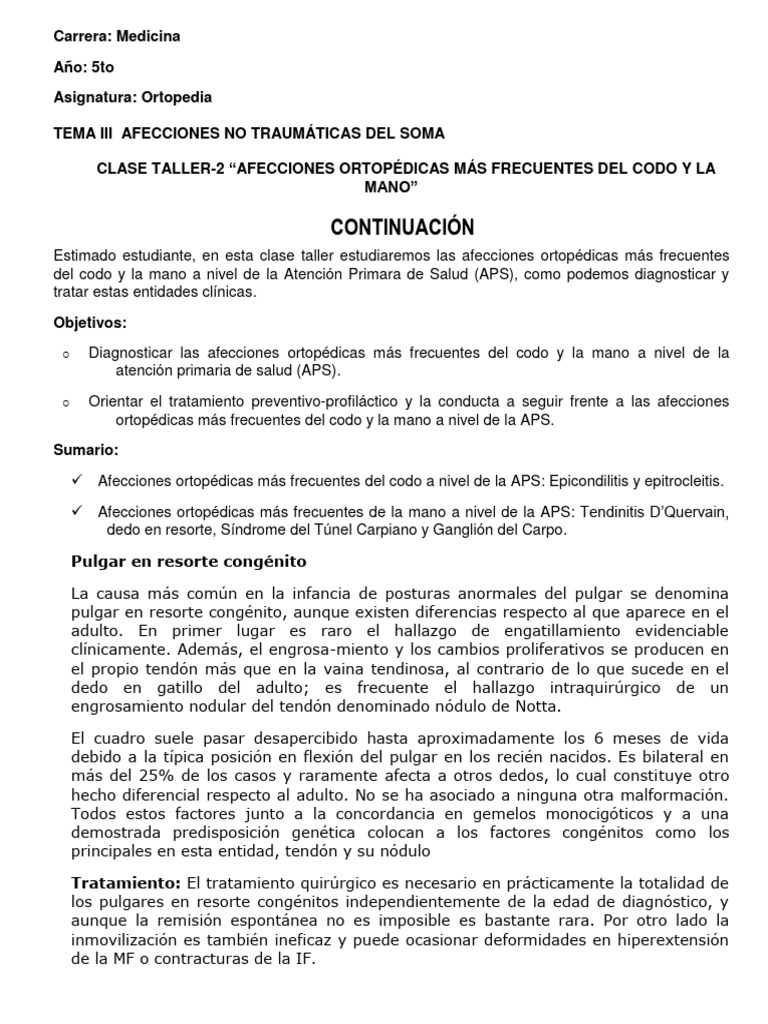 Clase Taller Afecciones De Codo Y Mano 2 Pdf Síndrome Del Túnel