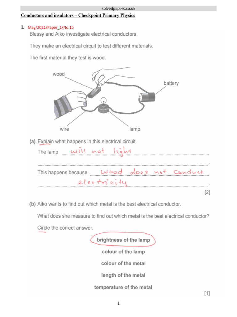 2022 17 Conductors and Insulators Checkpoint - Primary Physics - Solved ...