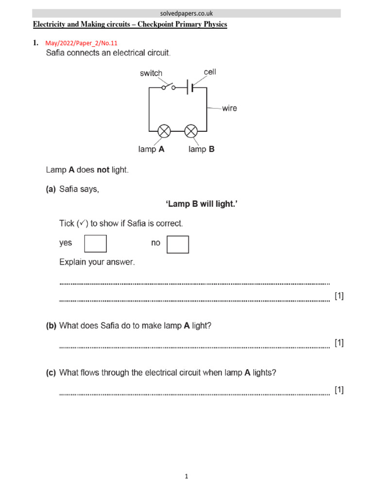 2022 17 Electricity and Making Circuits Checkpoint Primary Physics | PDF