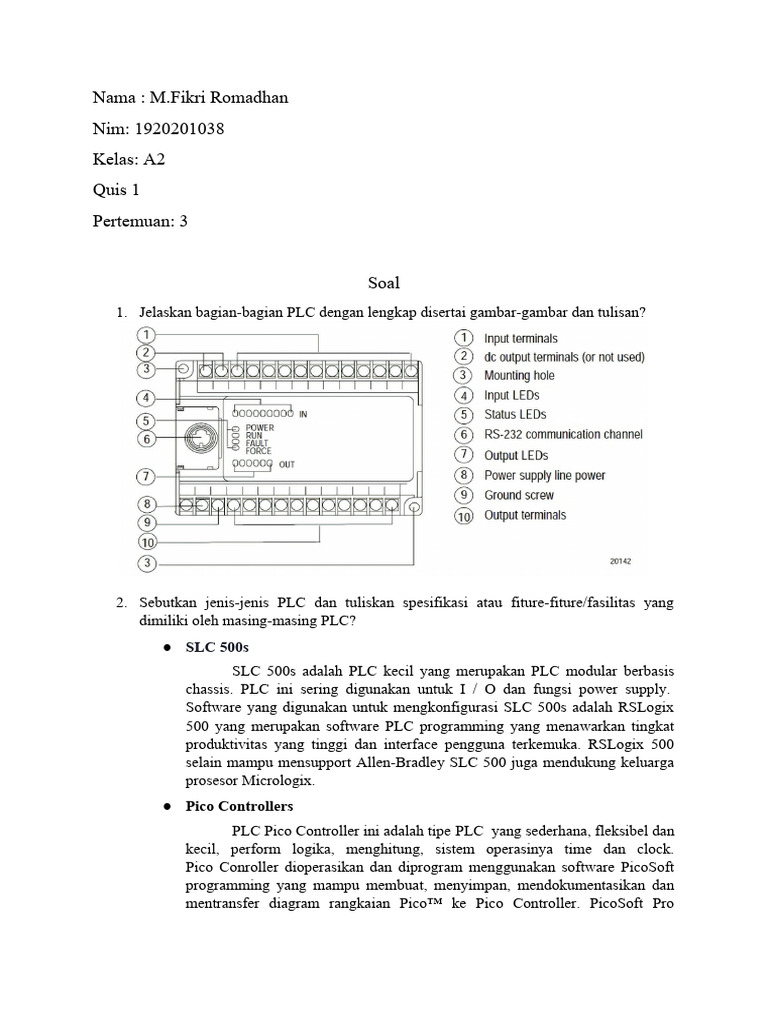 Quis1 - PLC - A2 - M.Fikri - Romadhan - 038 | PDF | Komputer