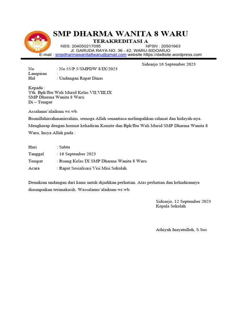 Undangan Rapat Sosialisasi VISI MISI | PDF | Kesehatan Holistik | Agama & Spiritualitas