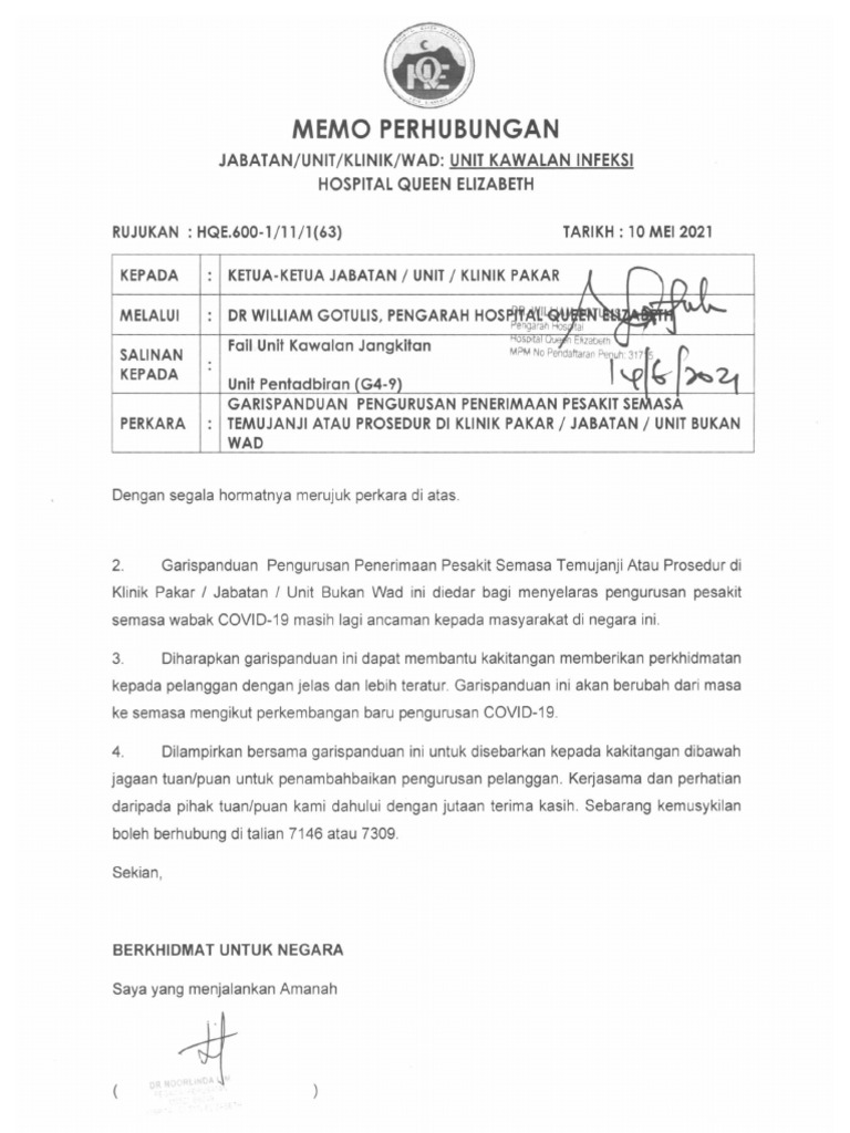 Garispanduan Pengurusan Penerimaan Pesakit Semasa Temujanji Atau ...