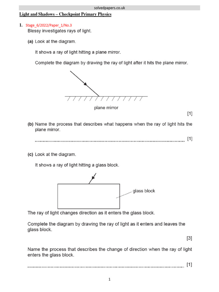 2022 17 Light and Shadows Checkpoint Primary Physics Progression | PDF