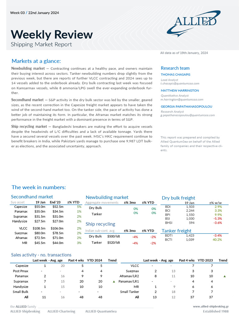 Allied Weekly Market Review Week 03 | PDF | Oil Tanker | Shipping