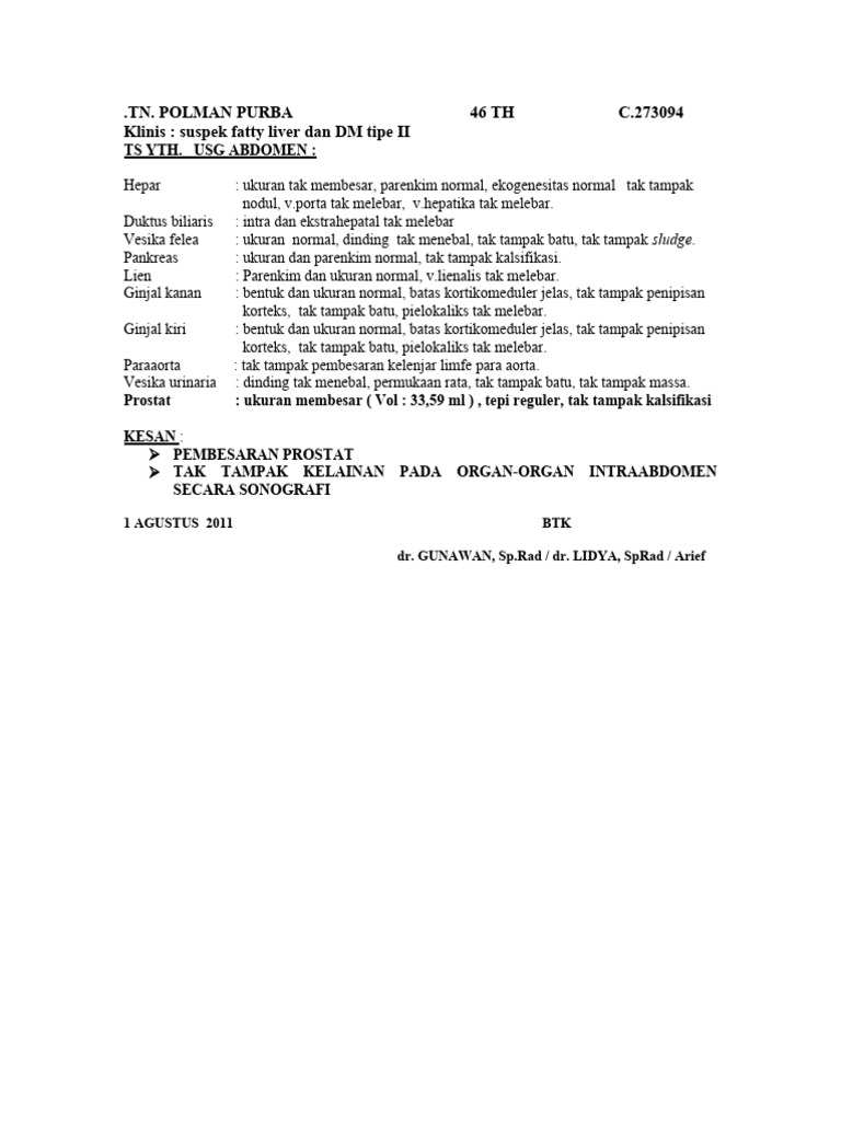 Hasil USG Abdomen: Normal dan Pembesaran Prostat | PDF | Ilmu Sosial ...