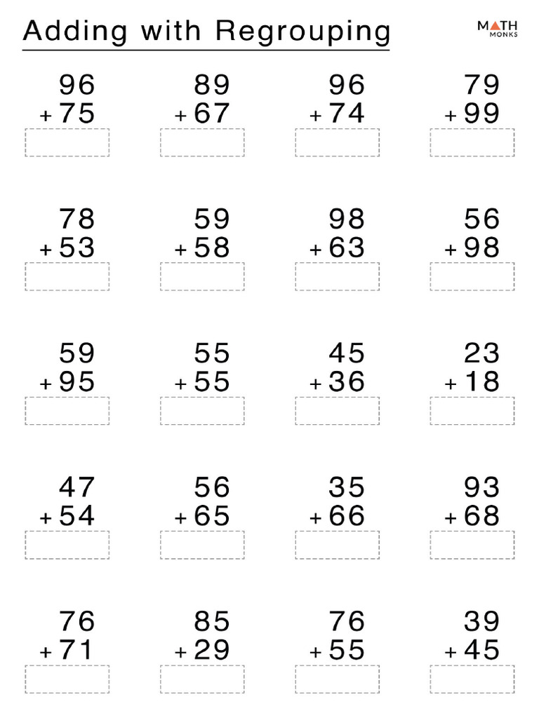 Adding With Regrouping Worksheets | PDF