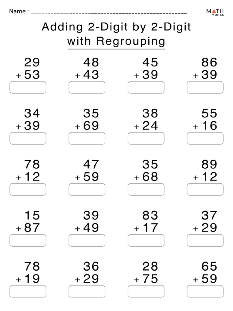 2 Digit by 2 Digit Addition With Regrouping Worksheets | PDF