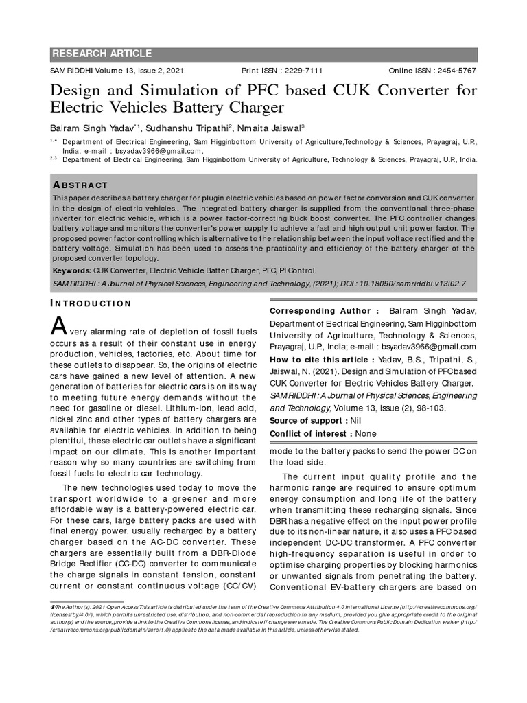 Design and Simulation of PFC Based CUK C | PDF | Battery Charger | Rectifier