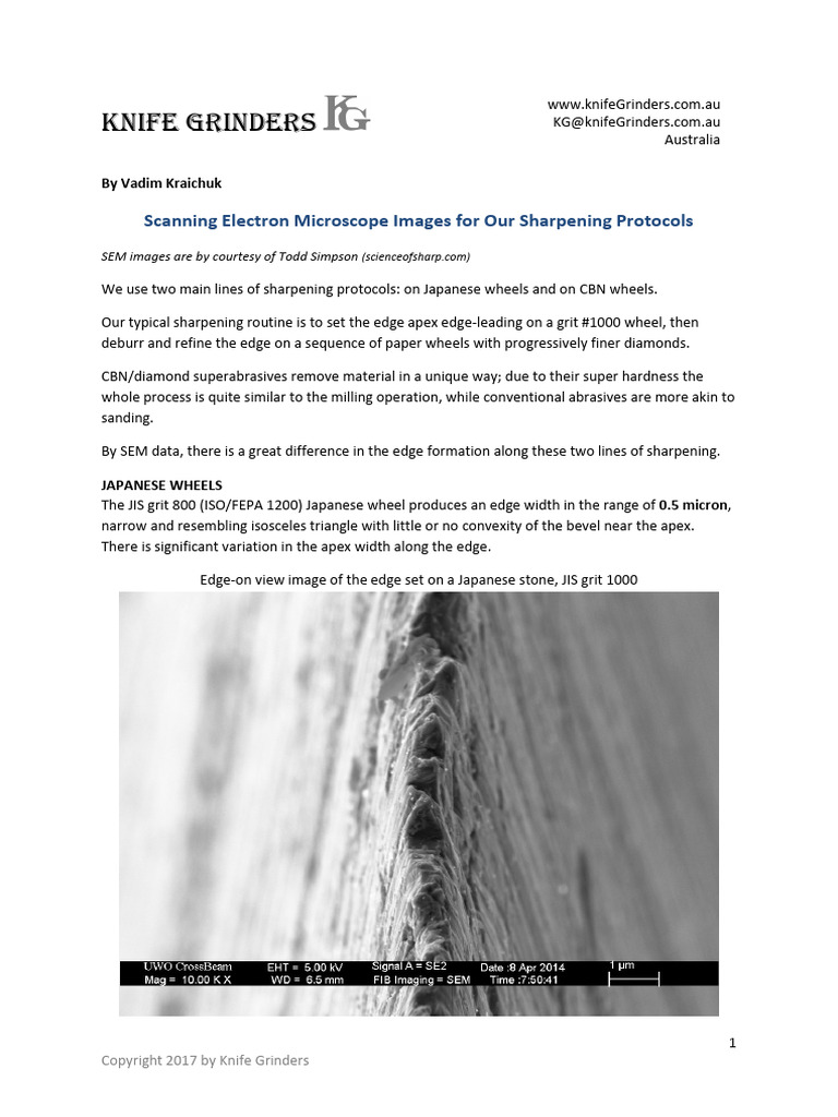 SEM Scanning Electron Microscope Images For Our Sharpening Protocols ...