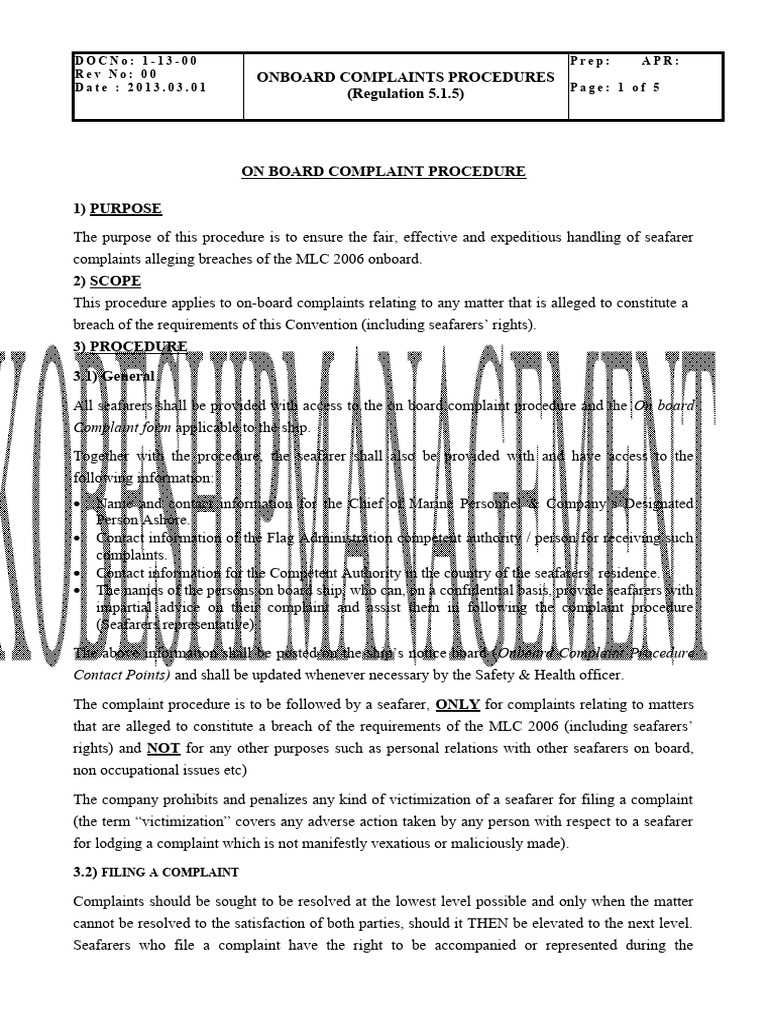 Onboard Seafarer Complaint Procedures | PDF | Complaint | Sailor
