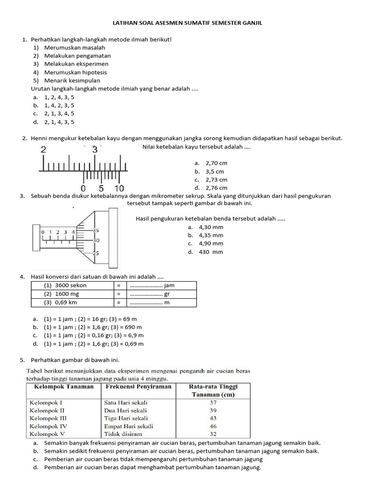 Latihan Soal Asesmen Sumatif Ganjil IPA Kelas 7 | PDF
