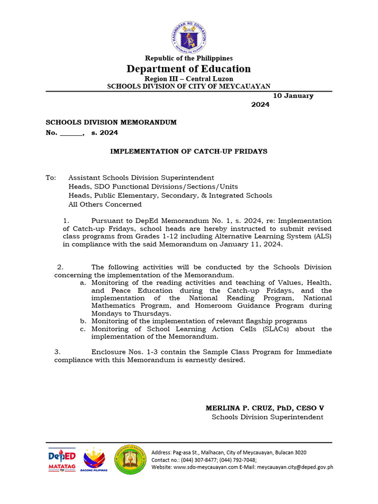 Memo Catch Up Fridays | PDF