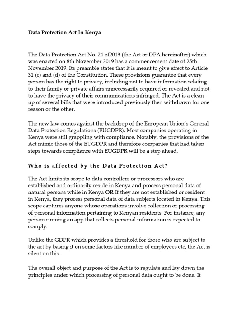 Kenya Data Protection Act Overview | PDF | Regulatory Compliance | Privacy