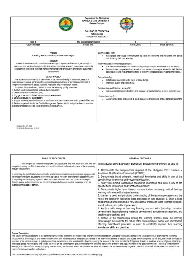 GEC 8 The Contemporary World | PDF | Teachers | Vocational Education