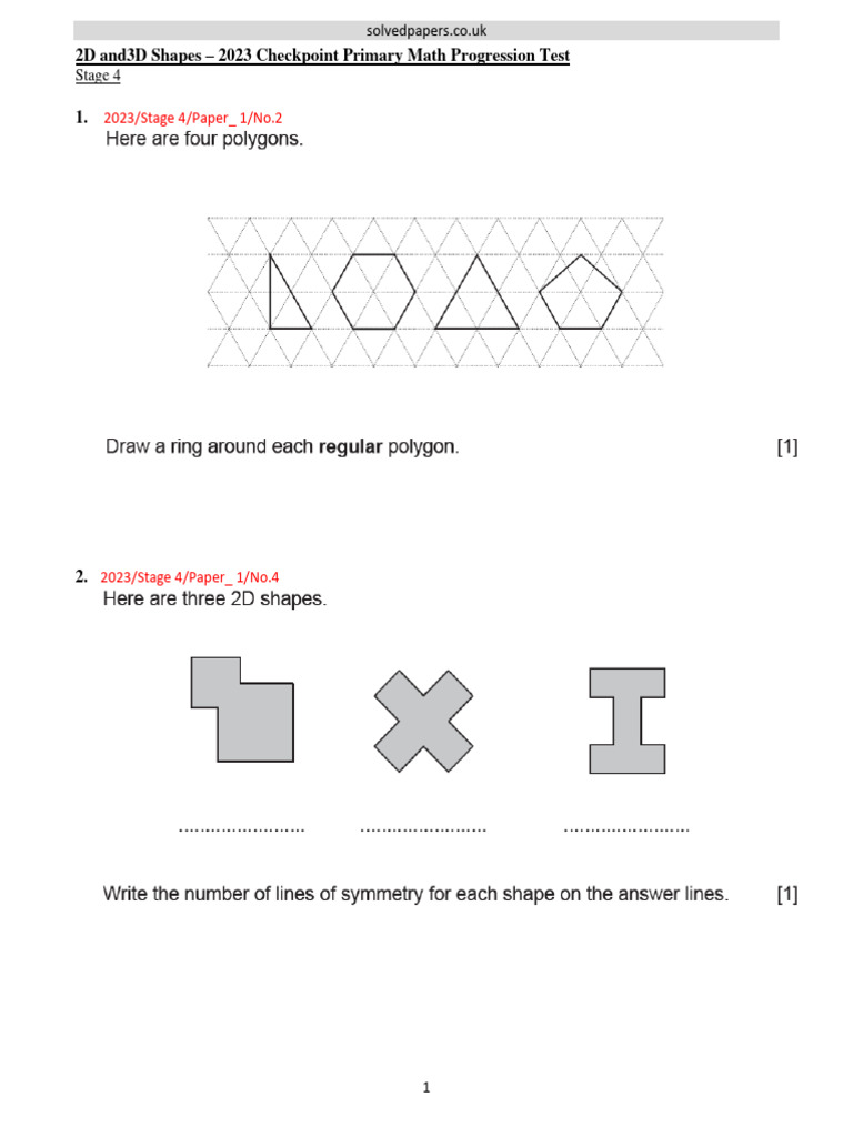 2023 2D and 3D Shapes Checkpoint Primary Math Progression Stage 4 | PDF | Art | Computers