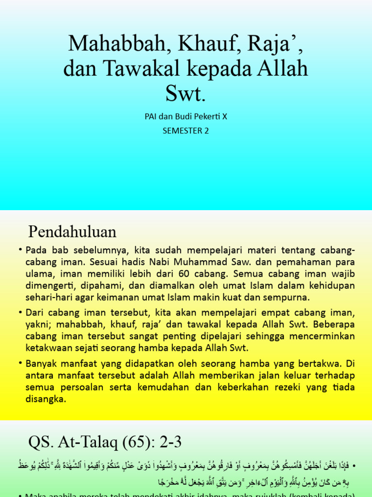 Mahabbah, Khauf, Raja', Dan Tawakal | PDF